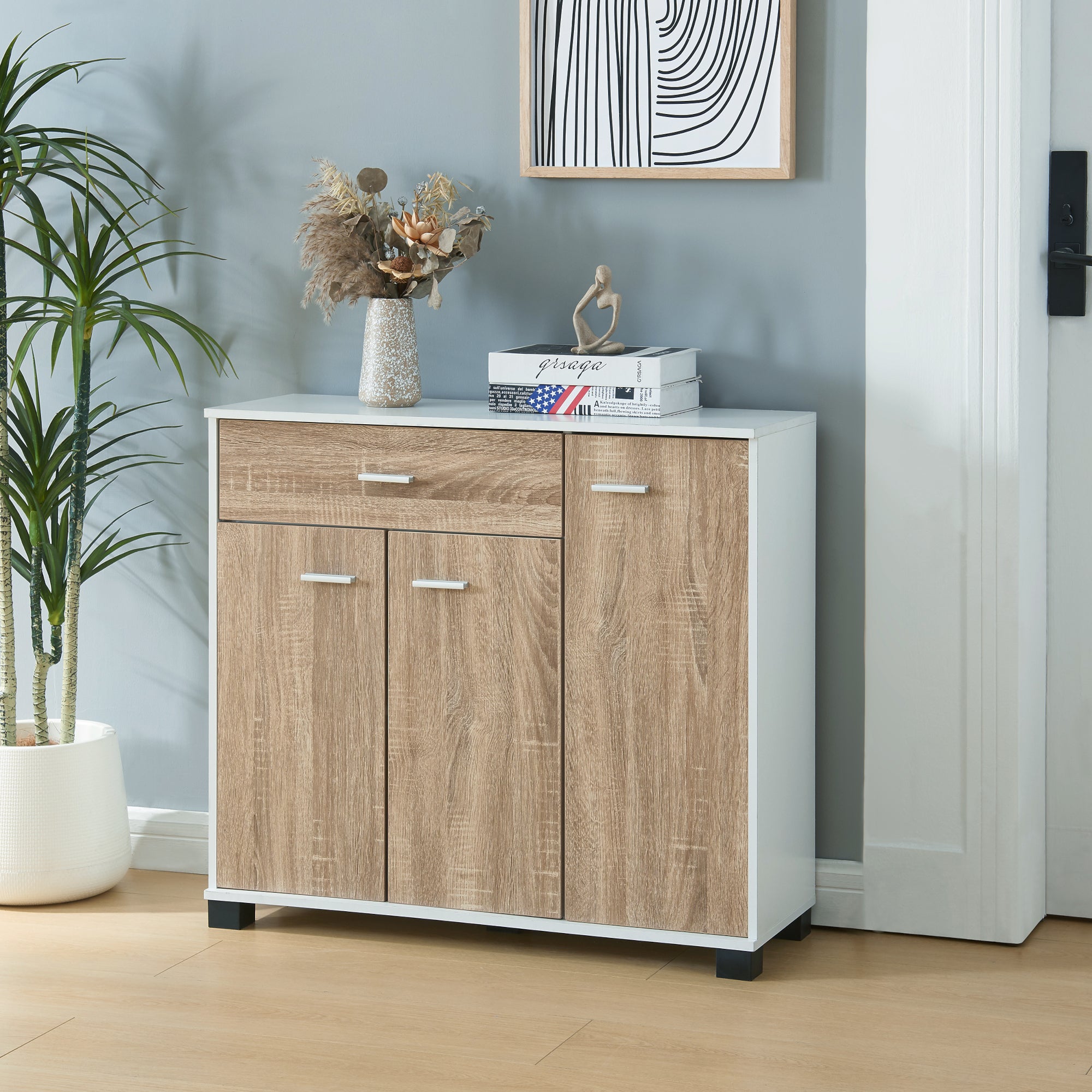 Commode Bobeck panneau de particules 72 x 80 x 28 cm blanc effet chêne ...