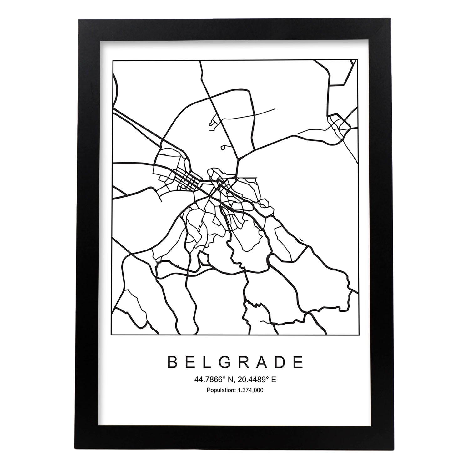 Belgrade City Map Sheet Nordic Style En Noir Et Blanc. Sans Cadre A3 | Leroy Merlin