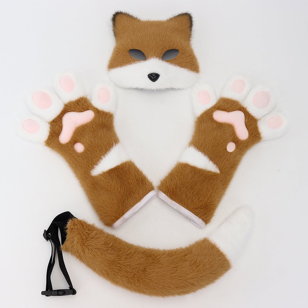 (1 pièce) Ensemble trois pièces marron et blanc) Masque de renard en ...