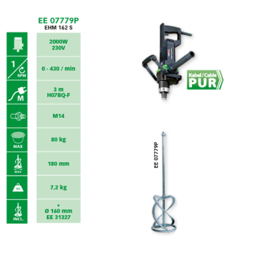 Machine à malaxer - EHM162S + tige MG 160 - 2000 W - câble PUR Repamine ...