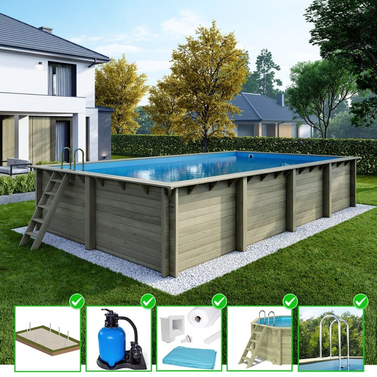 Piscina AQUA 8.5 x 4.35 – H.1.45 m, azul claro, sobre bastidor - sin ...