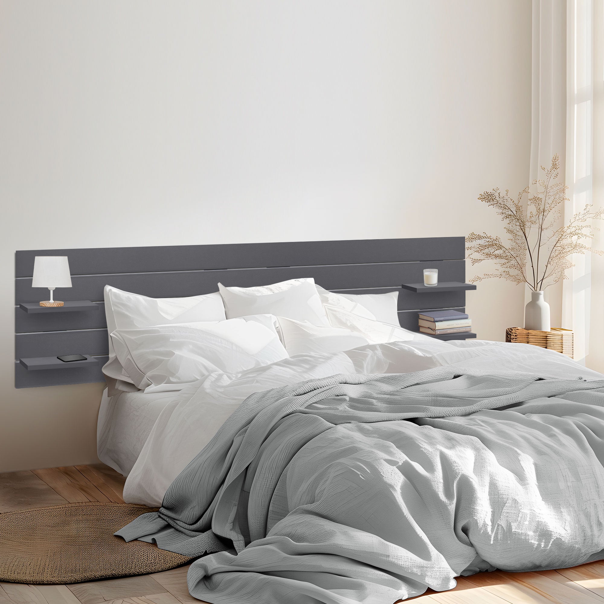 DHOME Tête de lit avec étagères en bois recyclé DM Tenture murale ...