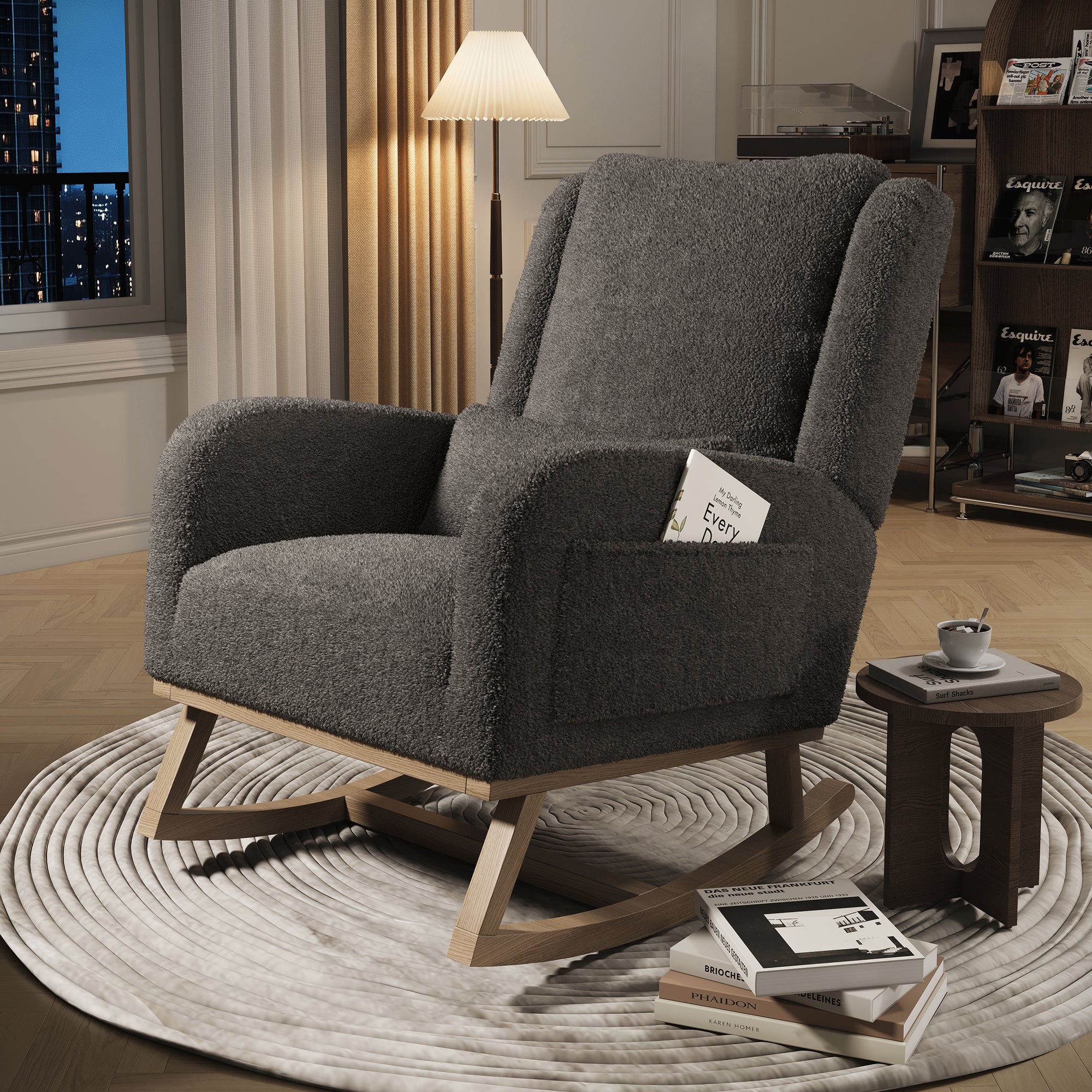 Rocking Chair Teddy Gris Confortable, Fauteuil à Bascule Style ...