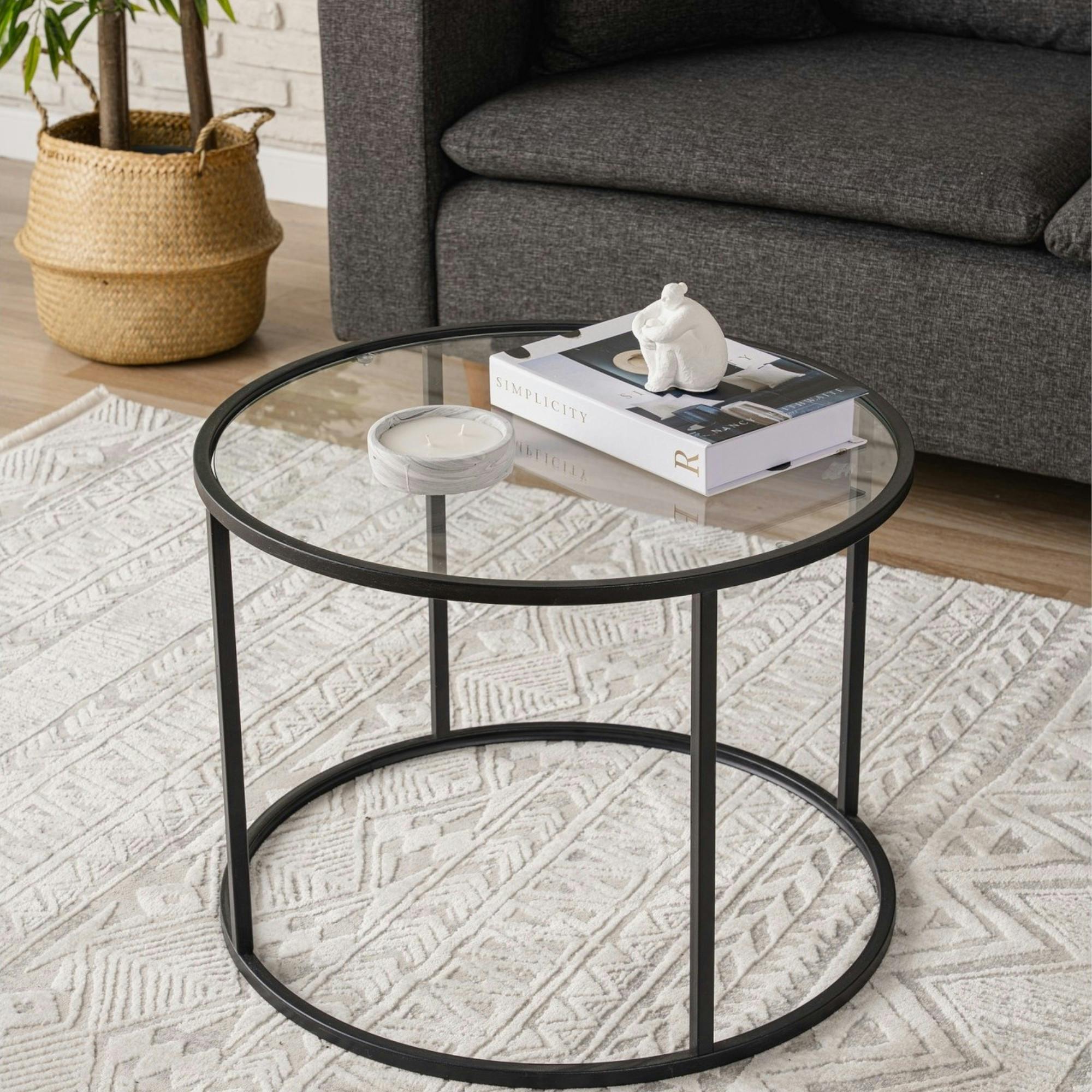 Table basse ronde verre ⌀60 cm - structure métal noir TULUM | Leroy Merlin