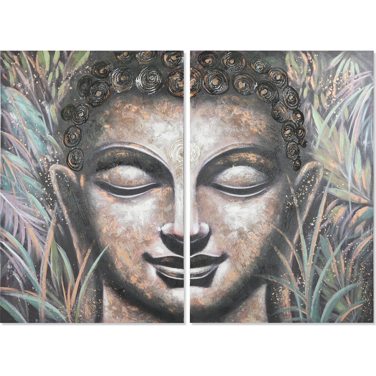 Tableau Bouddha toile Zen pour ambiance apaisante 160 x 3 x 120 cm Vert apaisant avec touches ...
