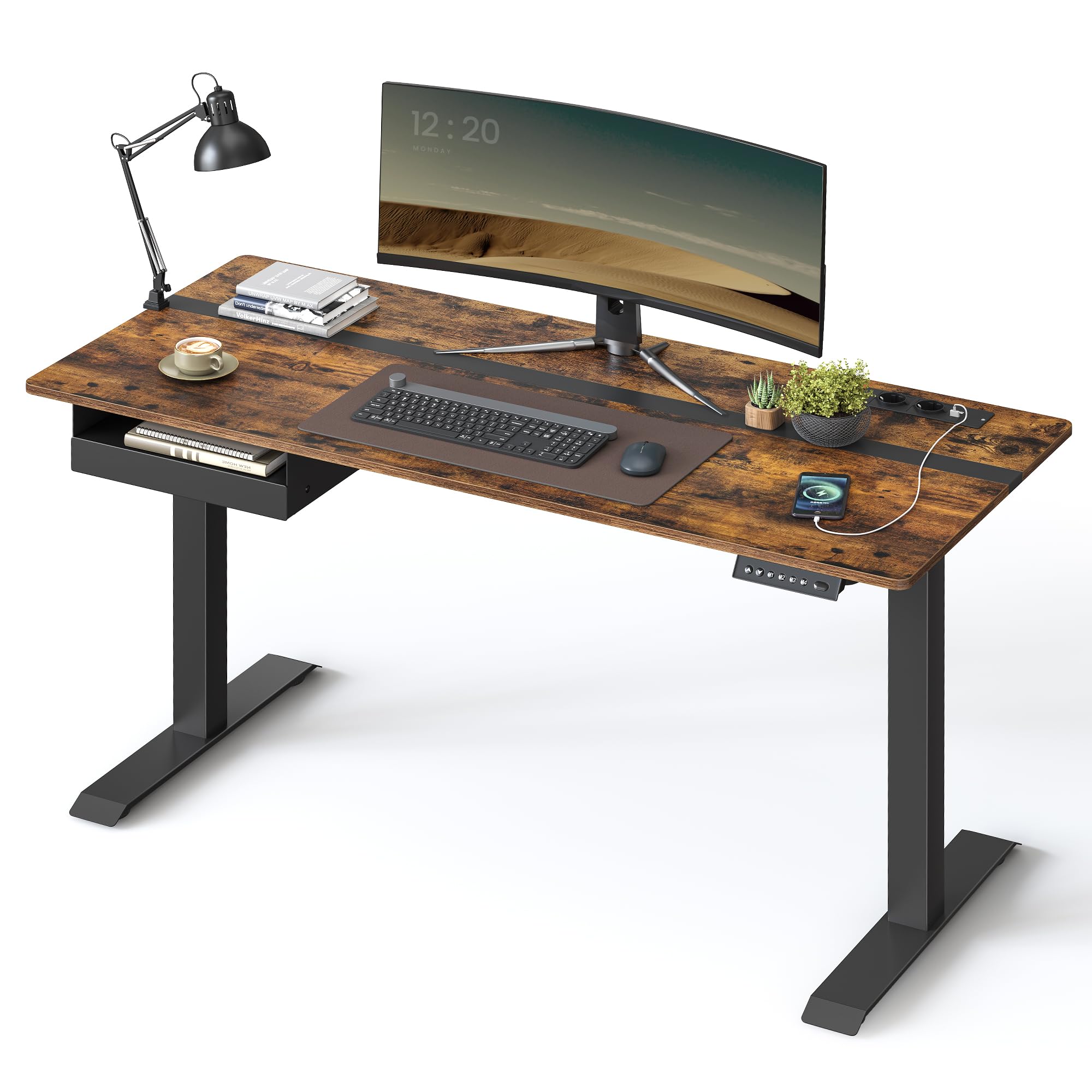 LSD114X01 Bureau électrique réglable en hauteur avec prise et tiroir ...