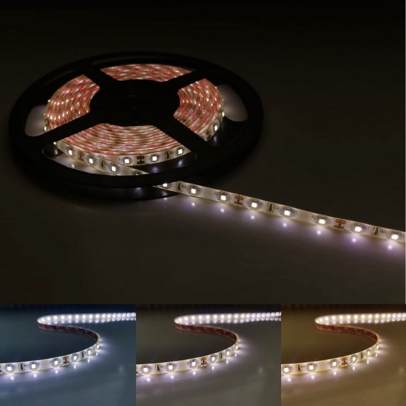Tira LED 12V 5M 5050 60LED/m - Sencilla / Blanco cálido 2300K - 3500K ...