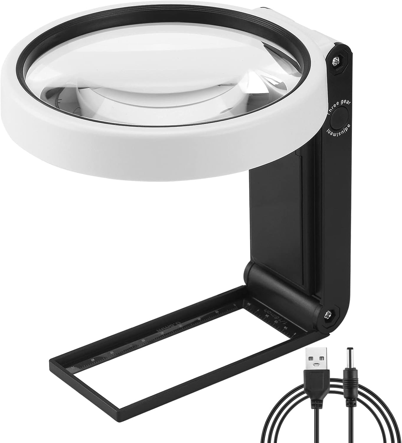 Lupa grande de 110 mm con luz y soporte, lupa vertical de mano con ...