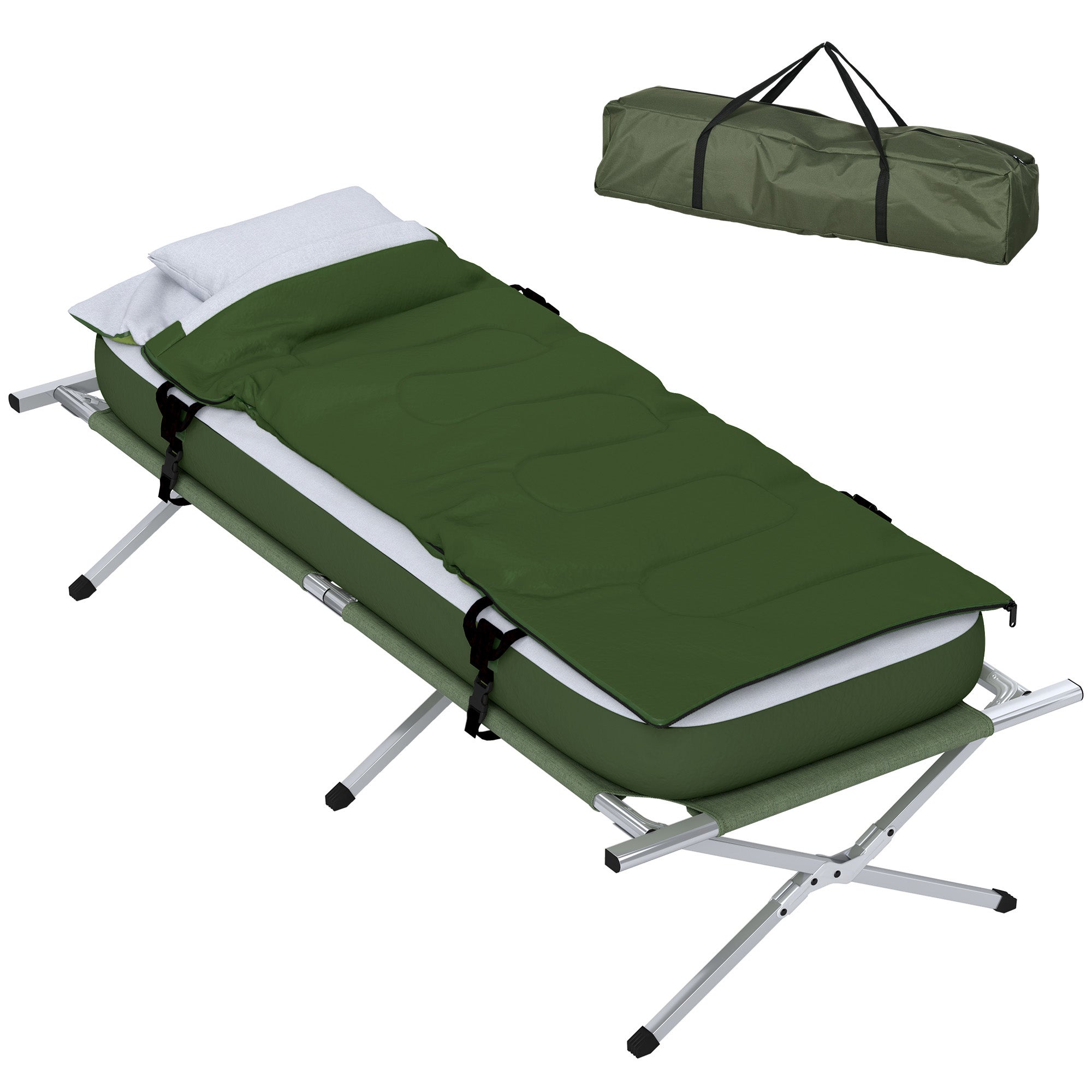 Outsunny lit de camping pliable (avec oreiller) : cadre acier (120kg ...
