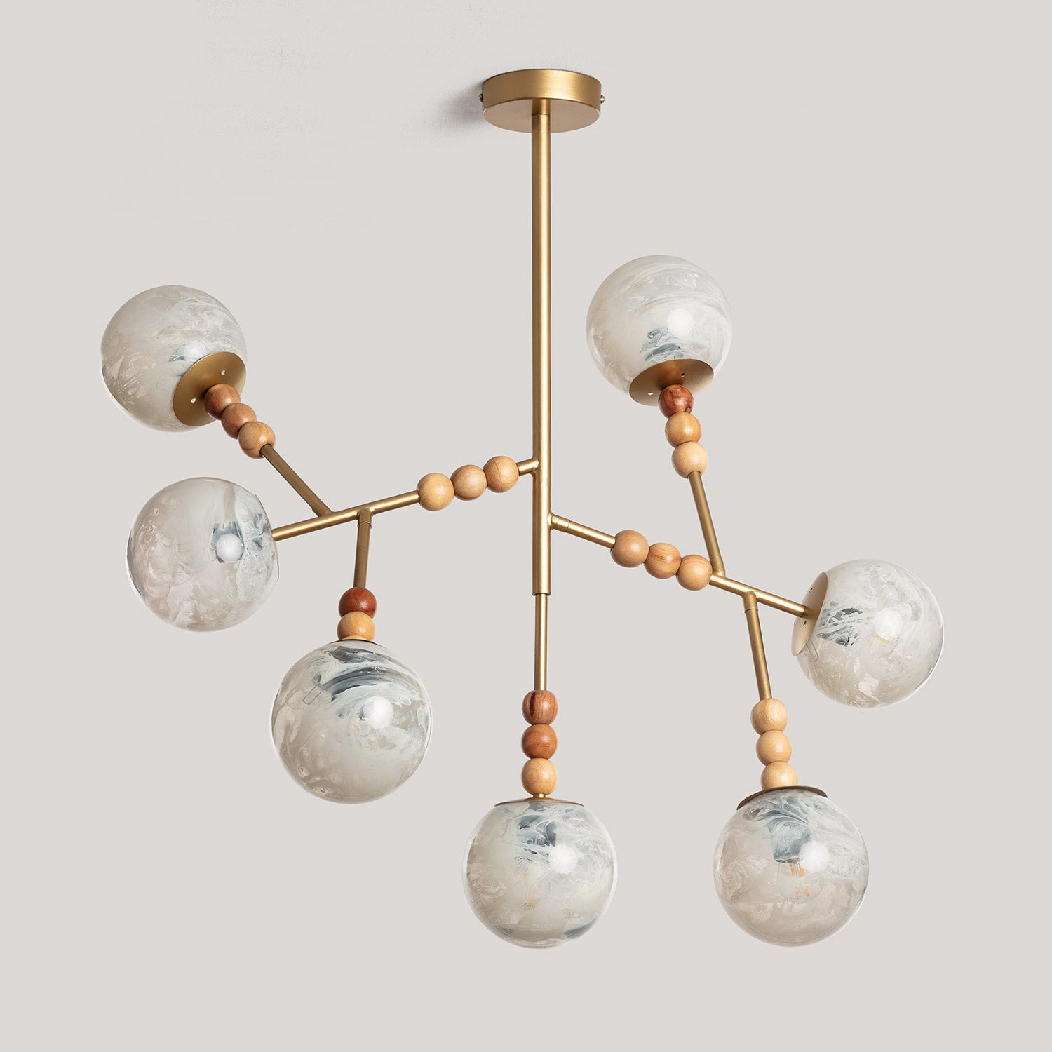 Lámpara Colgante Metal Cristal Routi ILUZZIA, Dorado, Cristal,Madera de ...
