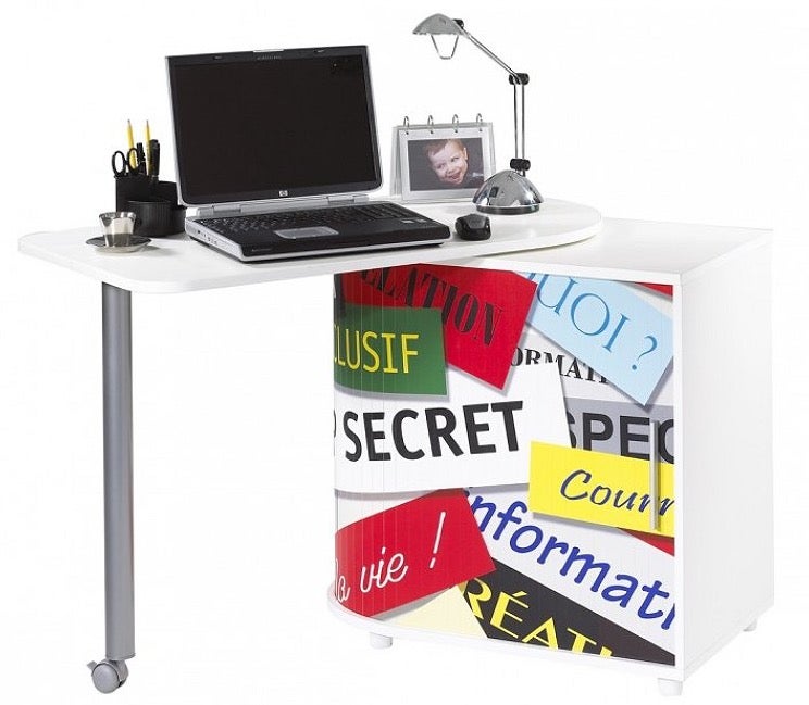 Bureau avec plateau pivotant et rangement blanc imprimé top secret Kool ...