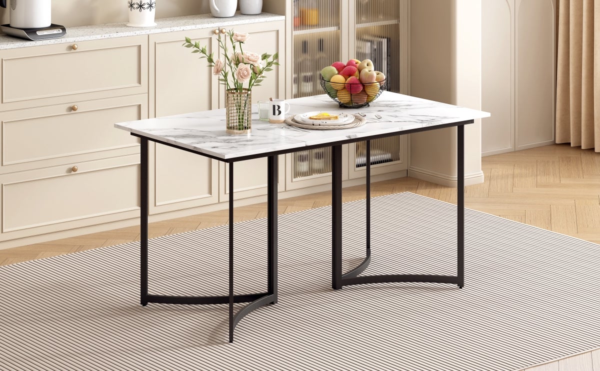 Mesa de comedor rectangular (140 x 80 x 75,5 cm), para 4 personas, con diseño de mármol, patas ...