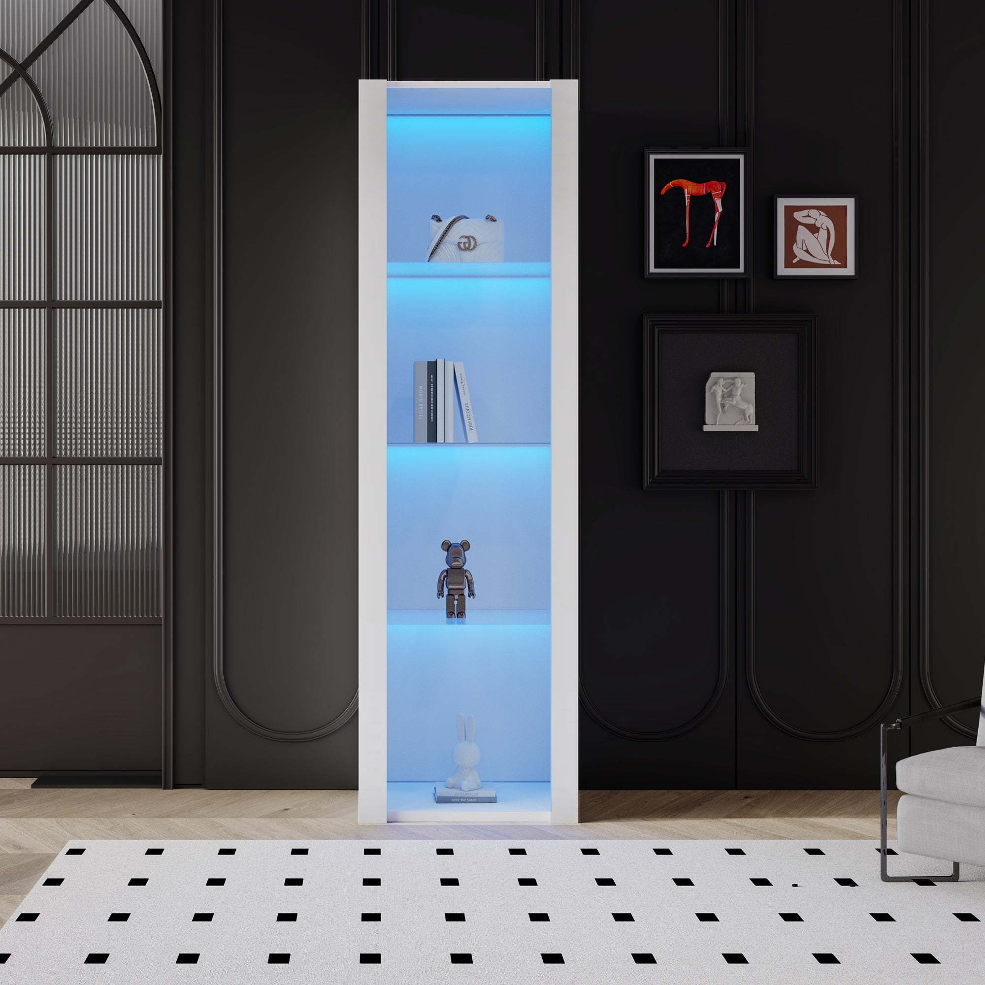 Vitrine L 166cm avec LED - 3 étagères en verre - Blanc | Leroy Merlin