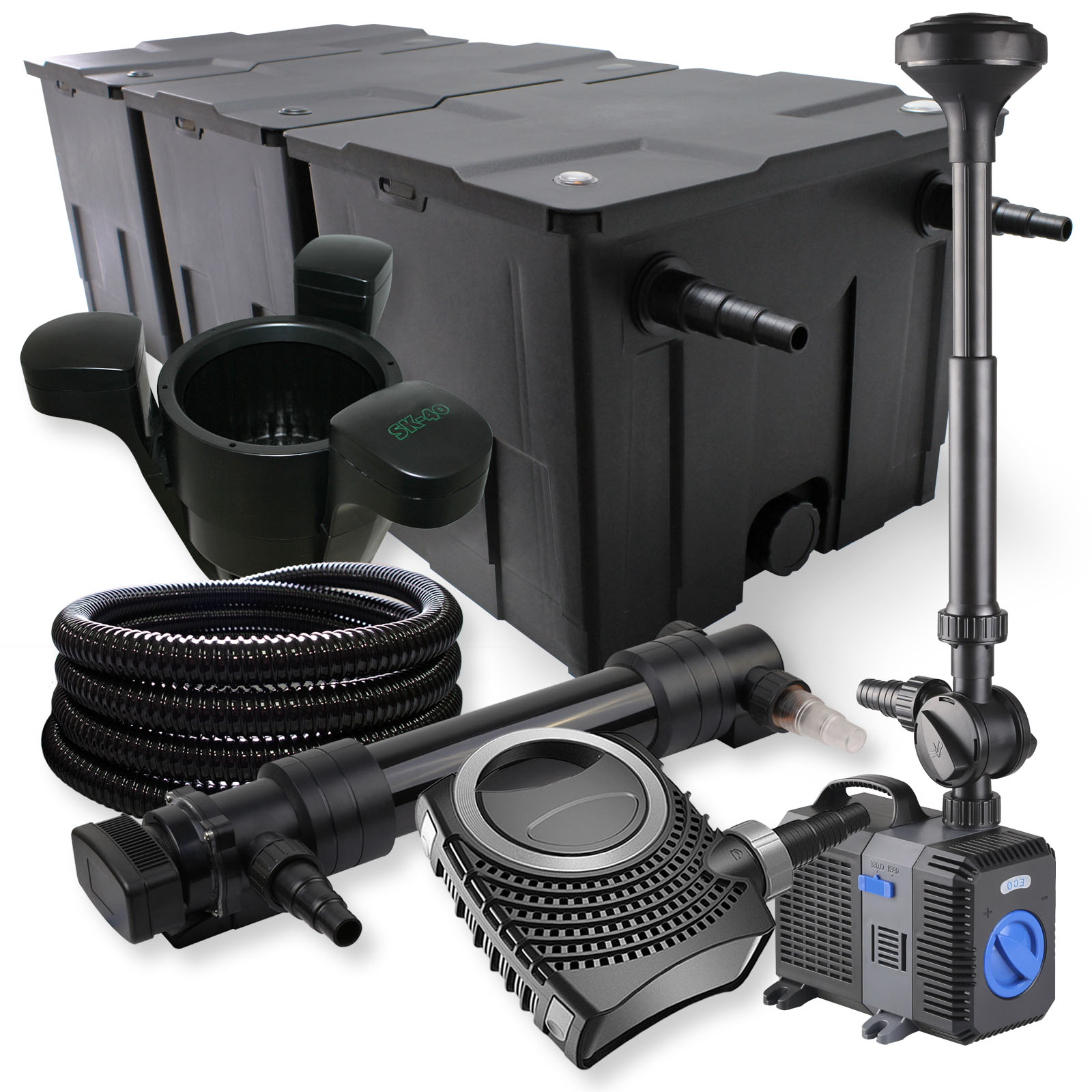 SunSun Kit complet: CBF-350C Filtre de bassin jusqu'à 90000L, NEO10000 pompe de filtration ...
