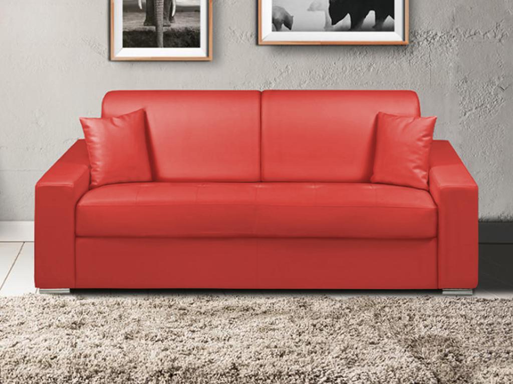 Sofá cama italiano 3 plazas piel sintética EMIR - Rojo - Cama 140 cm ...