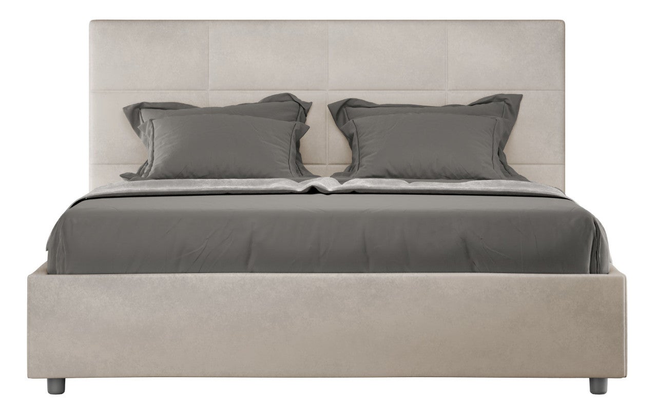 Lit capitonné microfibre Mira-Couleur Beige-160x200 | Leroy Merlin