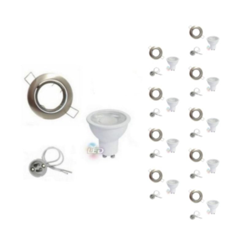 Kit Spot Led Gu10 Encastrable 8w Orientable Rond Pack De 10 Blanc