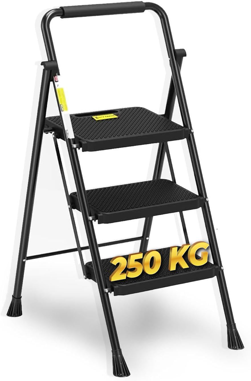 Scala Scaletta Sgabello Pieghevole BLACK MAX Salvaspazio con Gradini ...