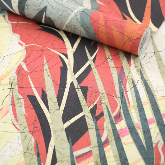 Papel pintado panorámico - Formato XL - Hojas flamígeras - Pared(es ...