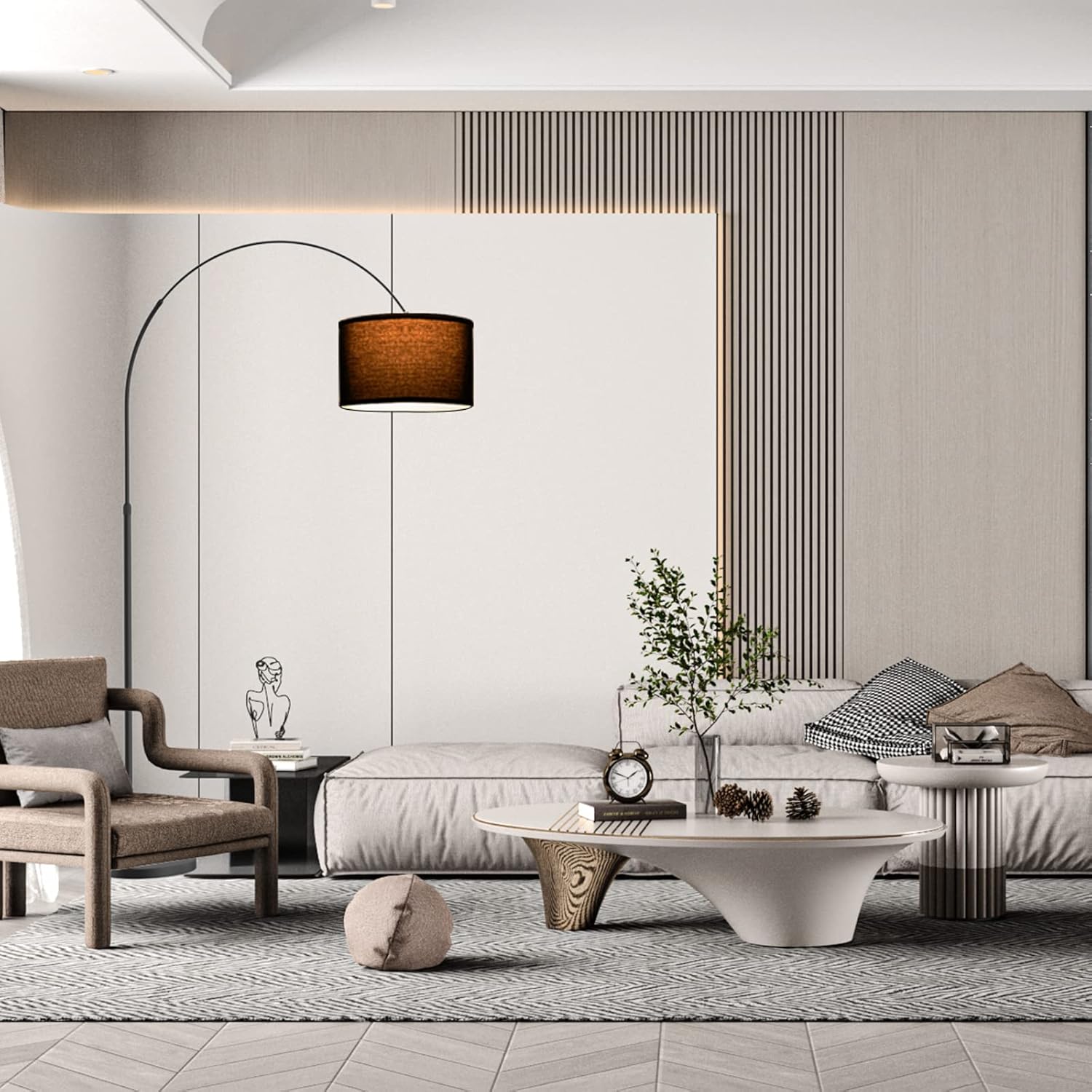 Lampadaire Arc JASMIN, Design Élégant, Abat-Jour Noir 33cm, Ampoule LED ...