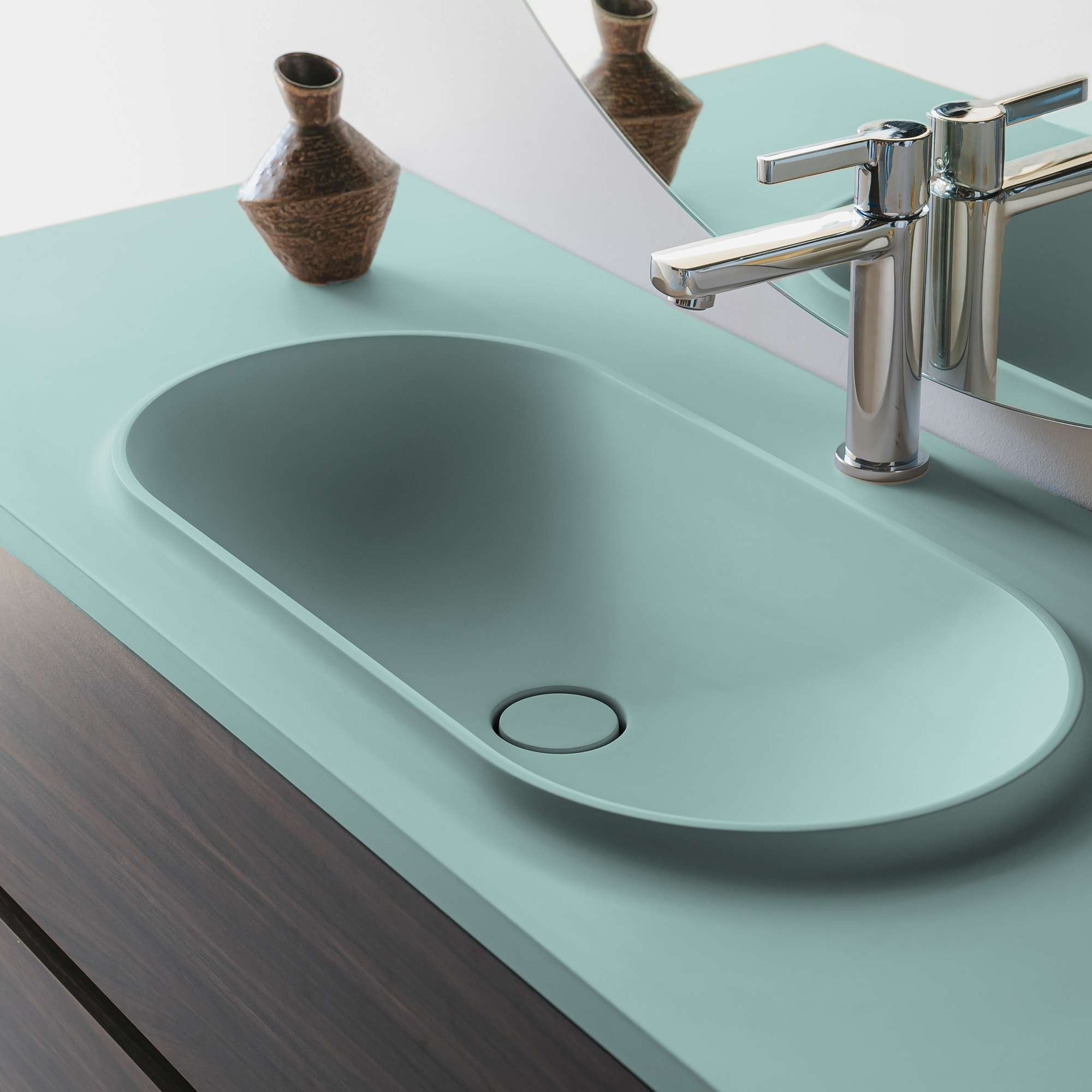 Plan vasque lavabo POALGI résine Wraitom 120x46 cm vert liquen série ...