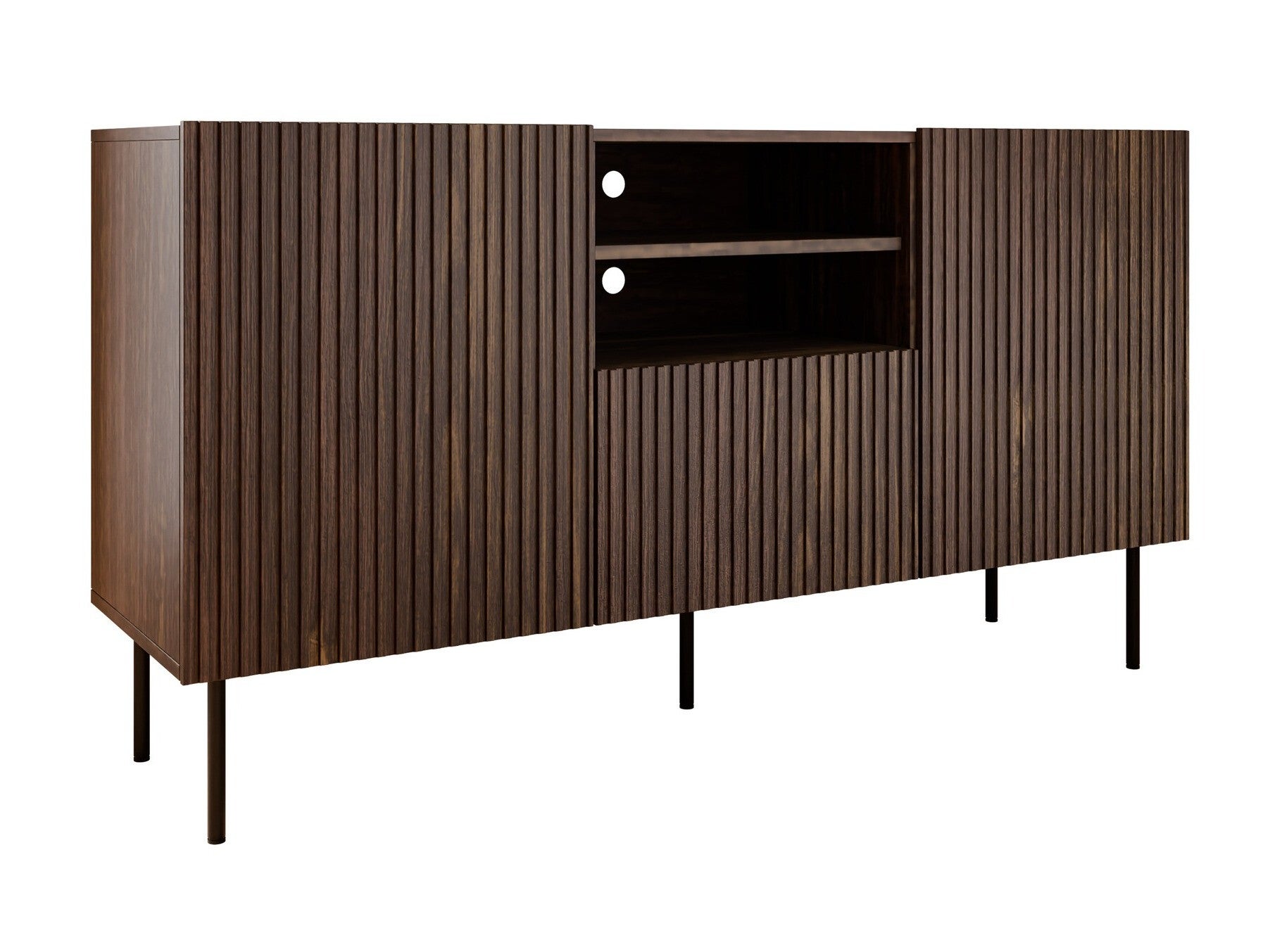 Cómoda Dortivu 100, Nogal, Negro, Con cajones y puertas, 81x151x42cm ...
