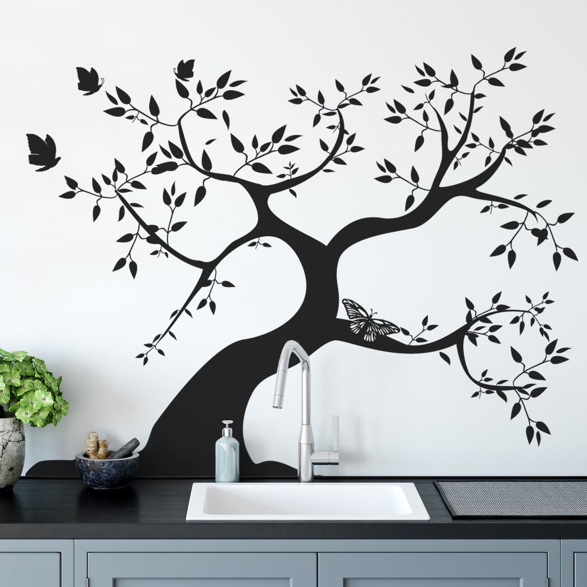 Sticker Mural - Arbre Papillons 3617680348314 - Noir - 227x291 cm ...