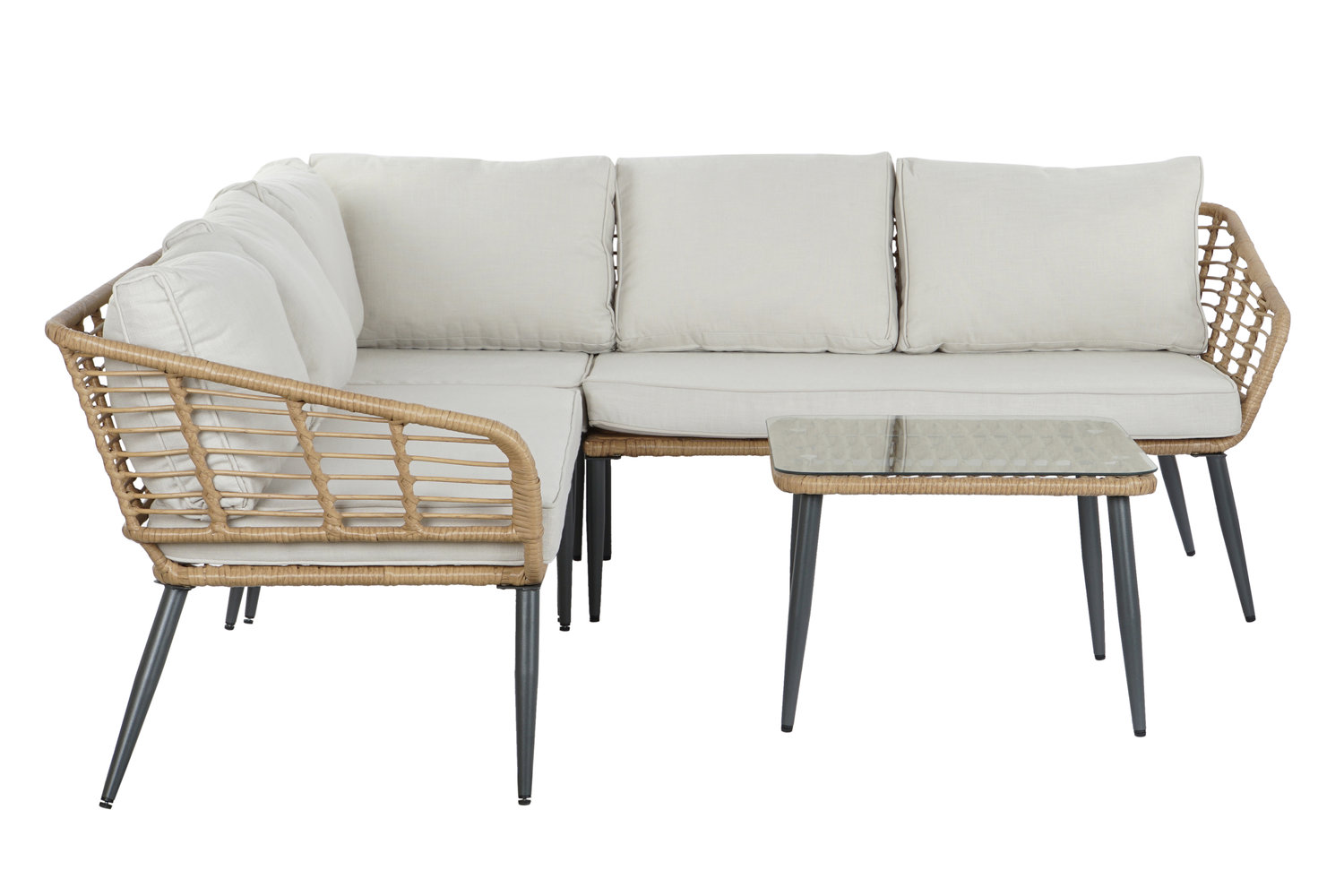 Canapé Set 4 Rotin Synthétique Métal 128x75x72 Beige | Leroy Merlin