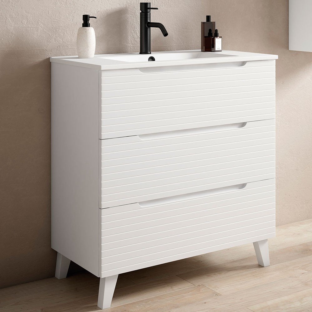 Kibath Mueble de baño con Lavabo BOREAL 80x45 cm acabado BLANCO mate 3 ...
