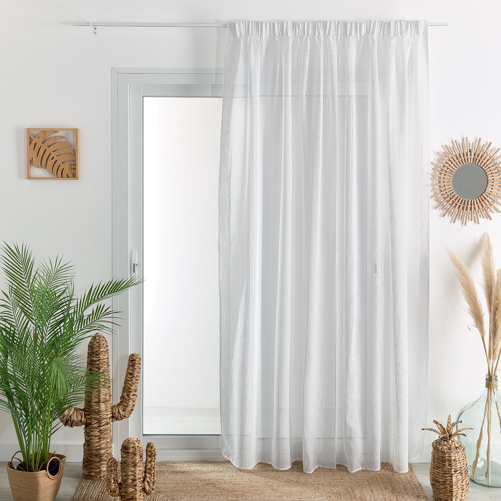 Voilage uni à galon fronceur et rayures fantaisie - Blanc - 240x240 cm ...