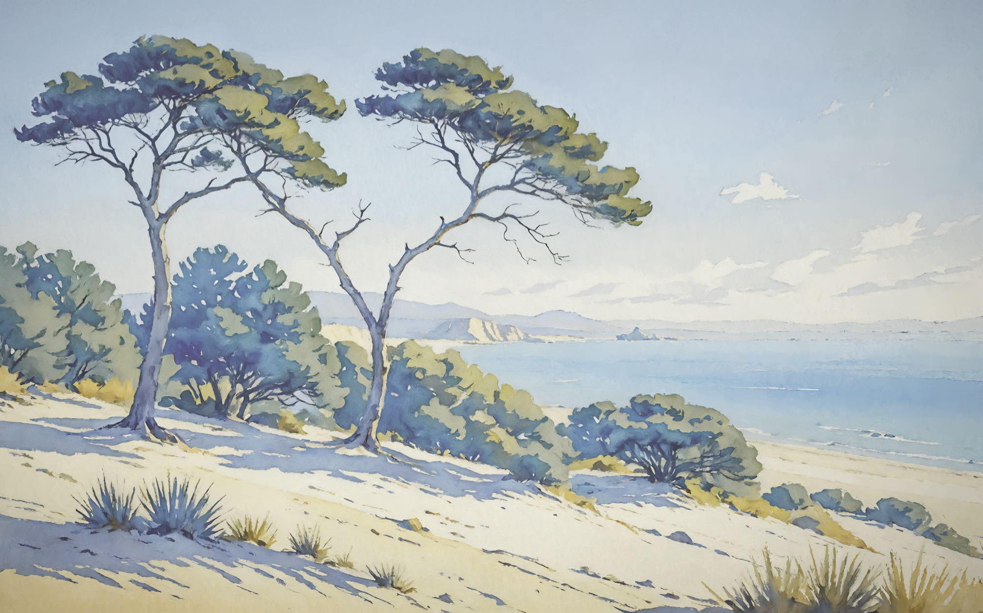 Papier peint panoramique paysage italien bleu gris et vert - 250 x 400 ...