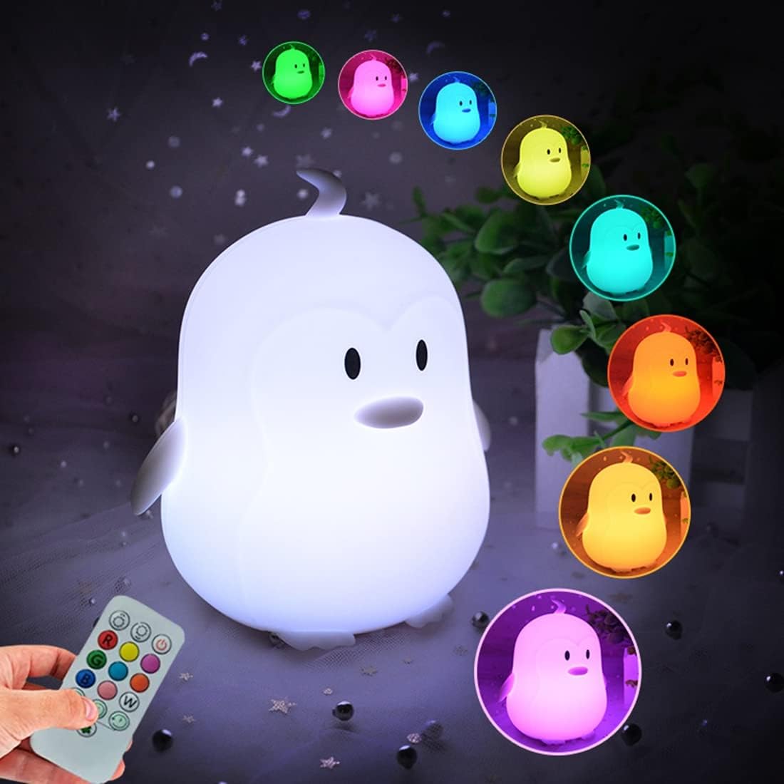 Veilleuse pingouin pour enfants, lampe de chevet avec télécommande, 9 ...