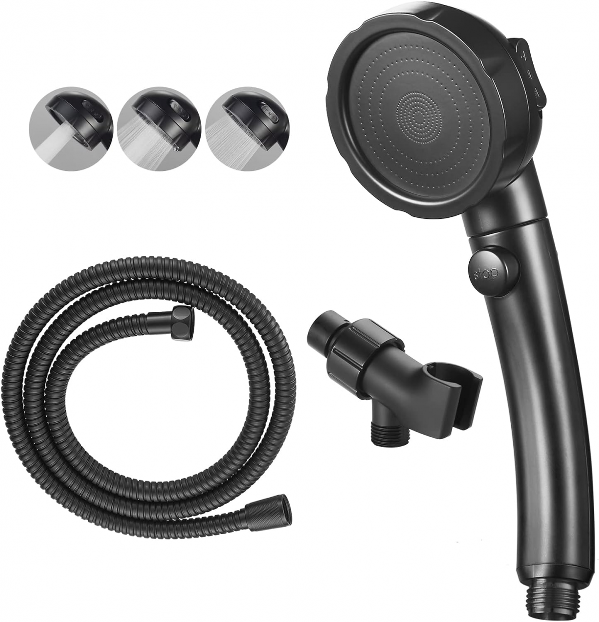 Ensemble de pommeau de douche noir à trois vitesses sous pression ...
