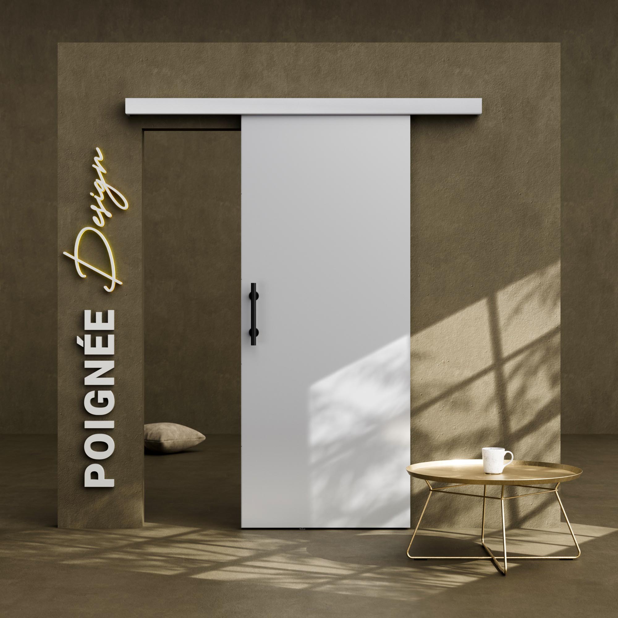 Porte Coulissante avec Rail + Poignée Verticale - Laquée Blanche 83 cm ...