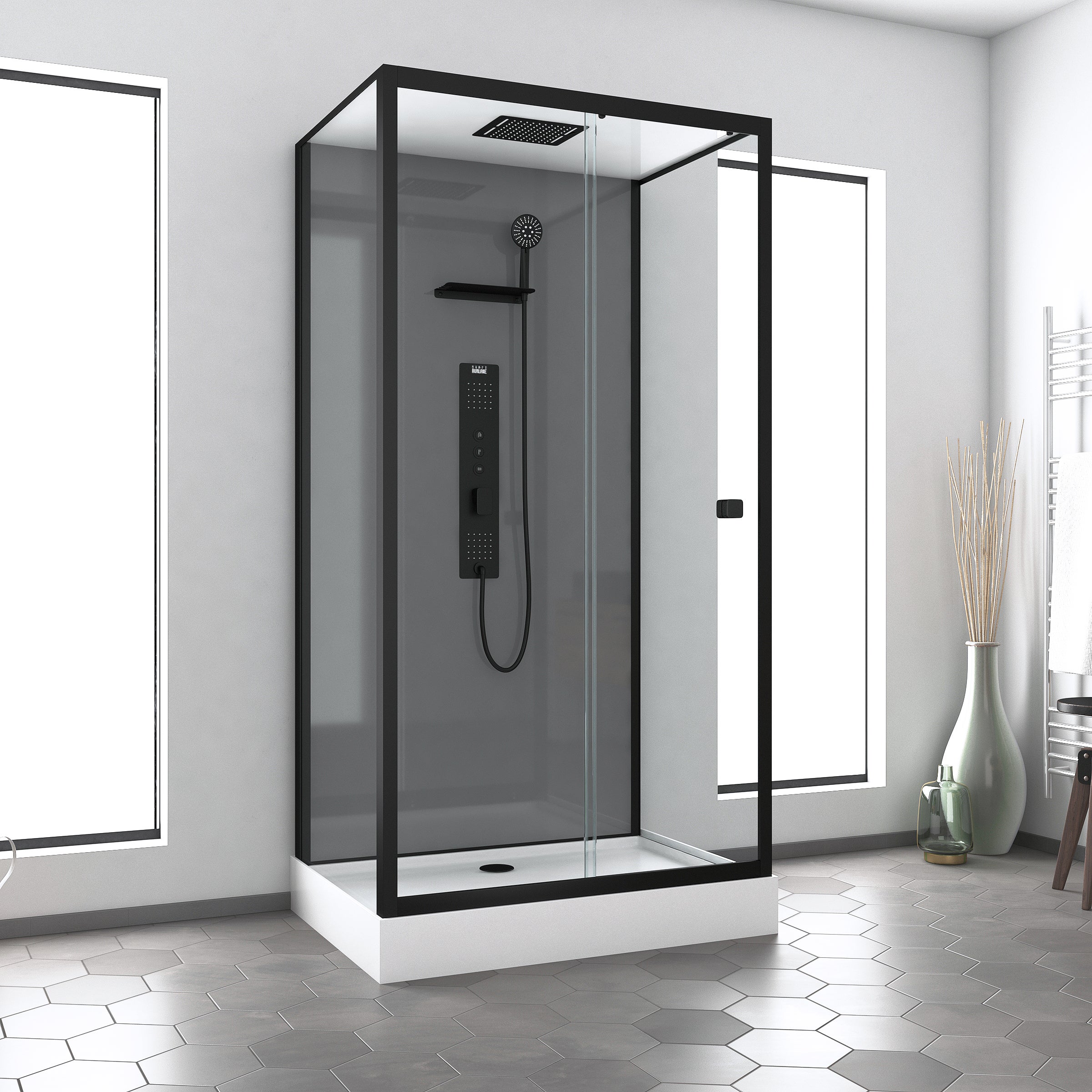 Cabine de douche Hydromassante 110x80x215 cm - Fond Gris et Profilés ...