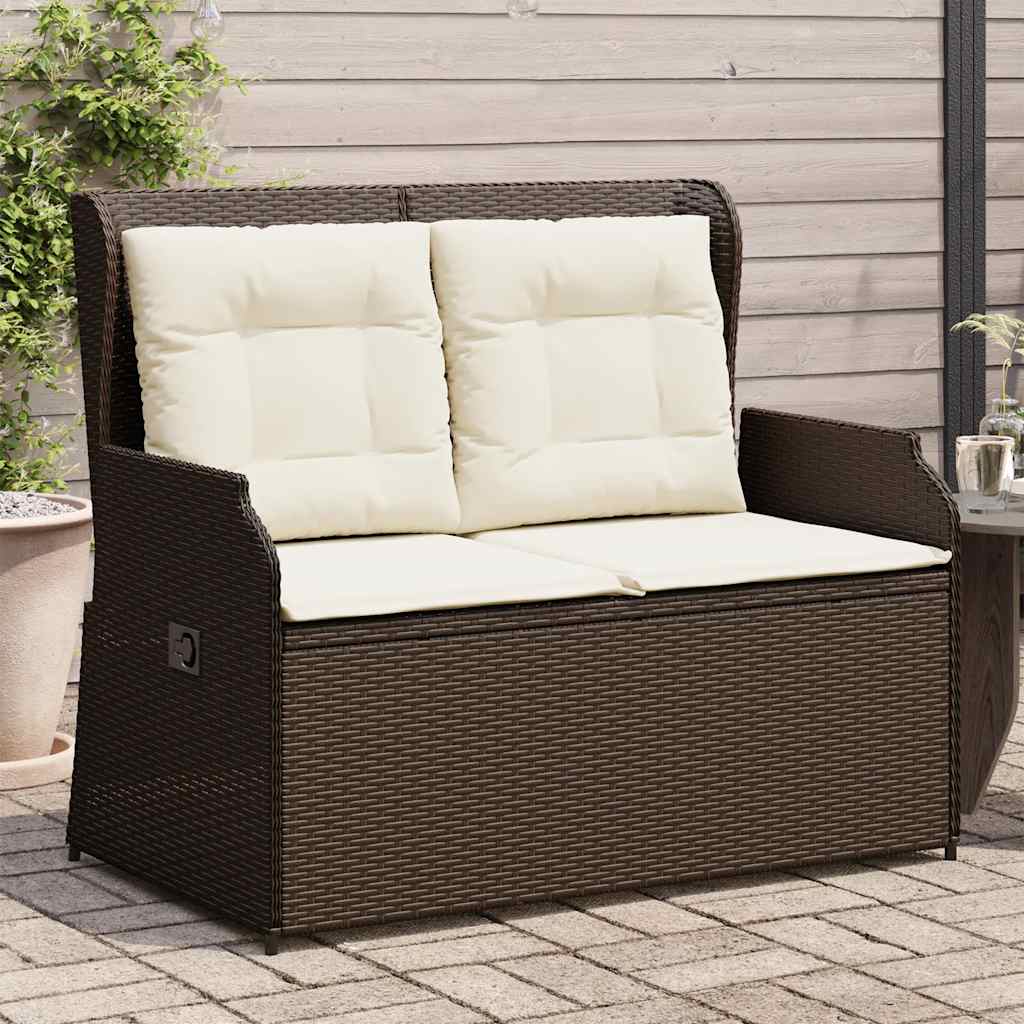 Banc inclinable de avec coussins marron résine tressée | Leroy Merlin