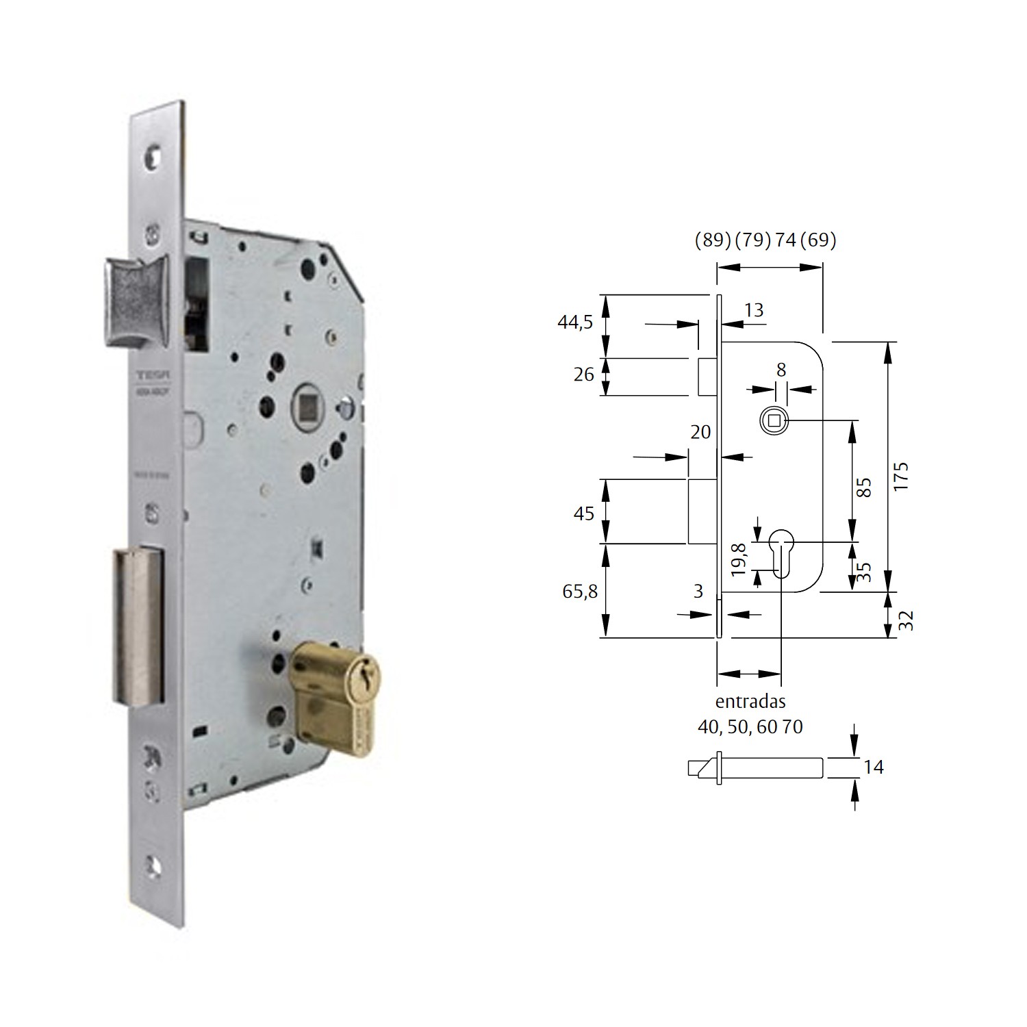 TESA CERRADURA 2030 EMBUTIR MADERA 85 60 PICAPORTE/PALETON LATONADO ...