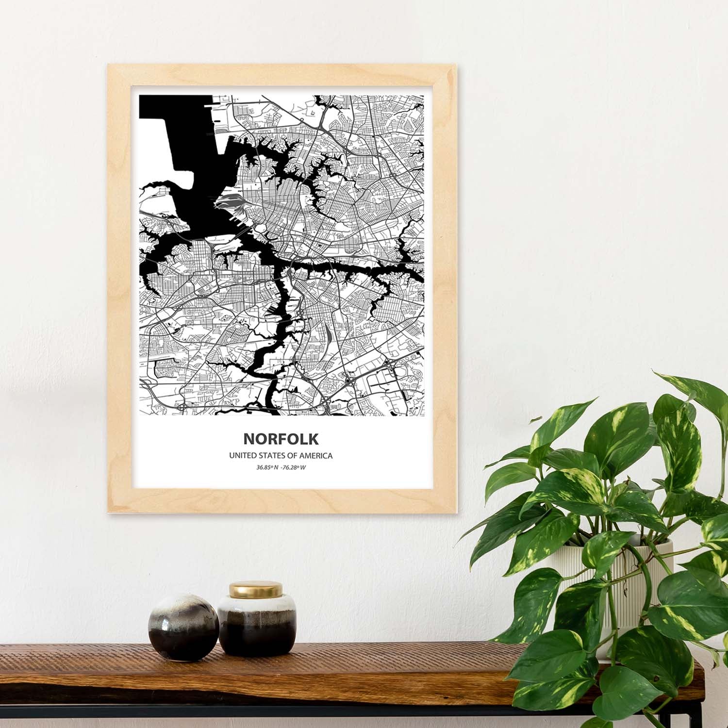 Norfolk - Usa Map Affiche. Fiches Des Villes Des États-unis Avec Des ...