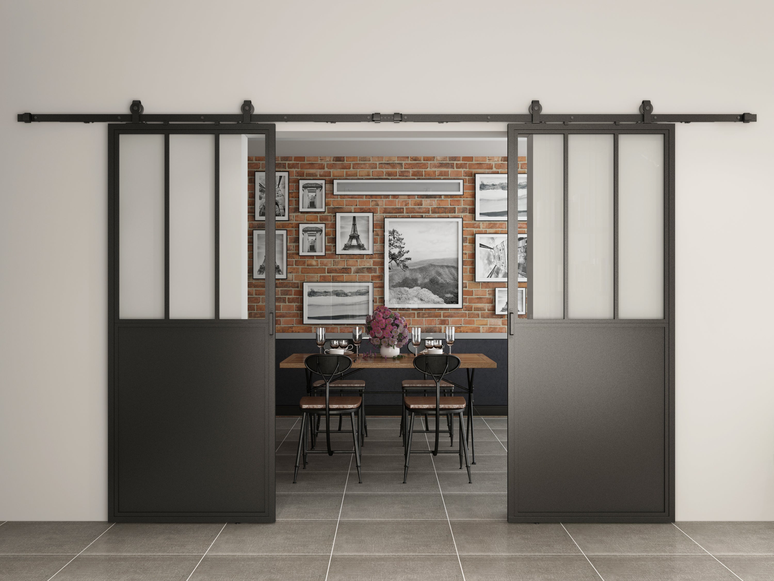 Schulte porte coulissante en verre, 205x215cm, double porte coulissante intérieure, porte vitrée ...