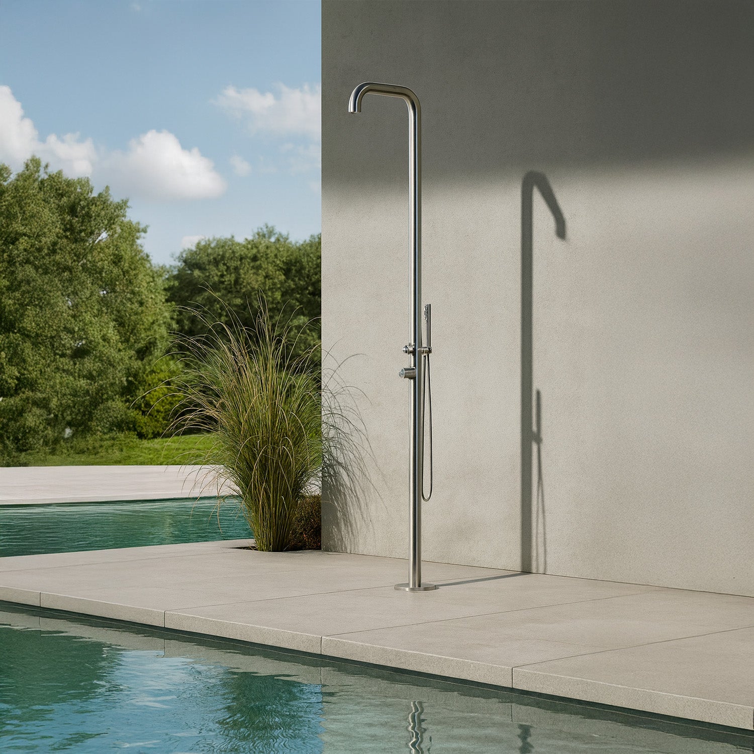 Ducha exterior en acero inoxidable 316 satinado con desviador ...