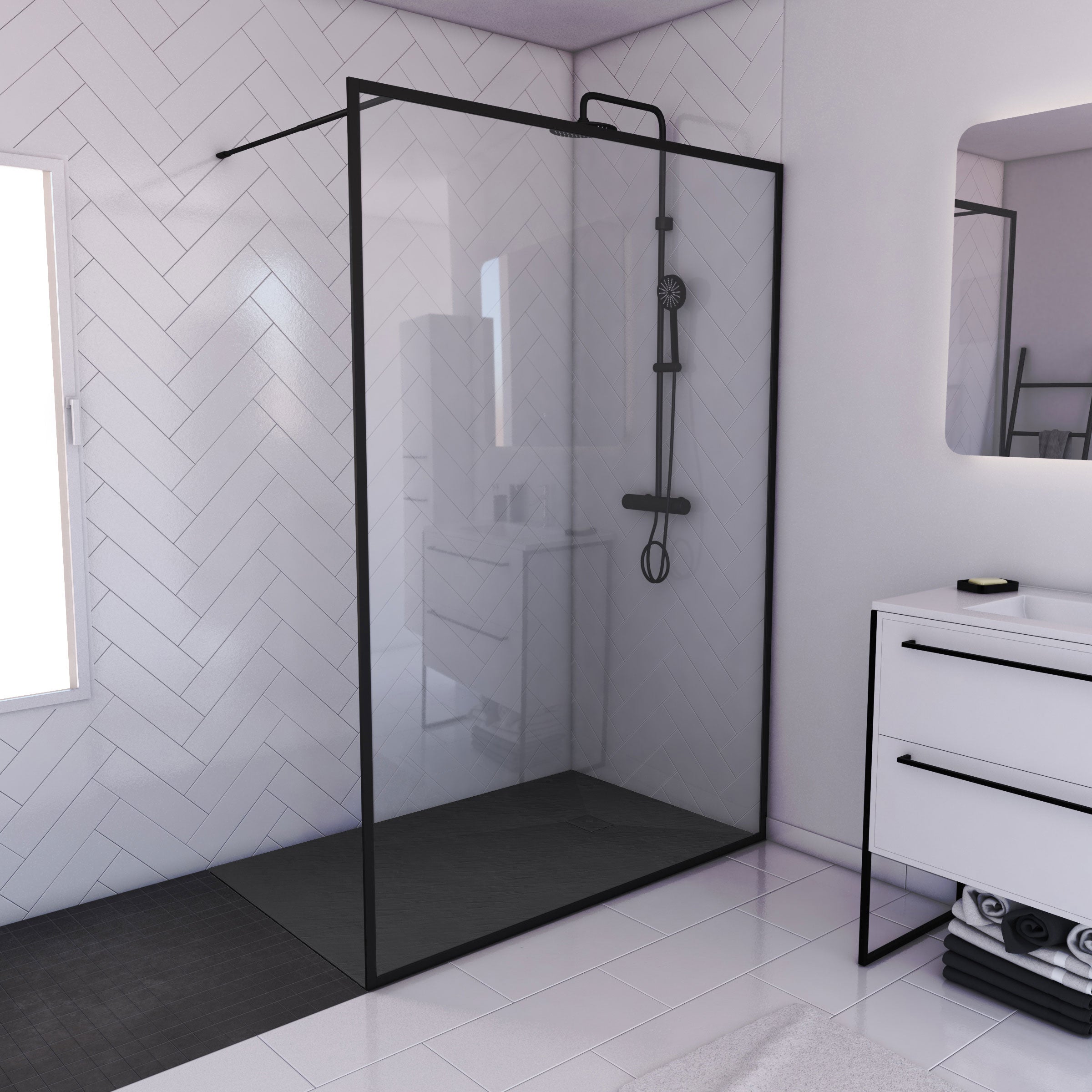 Paroi de douche 140x200 + receveur a poser 140x90 cm + cadre et barre ...