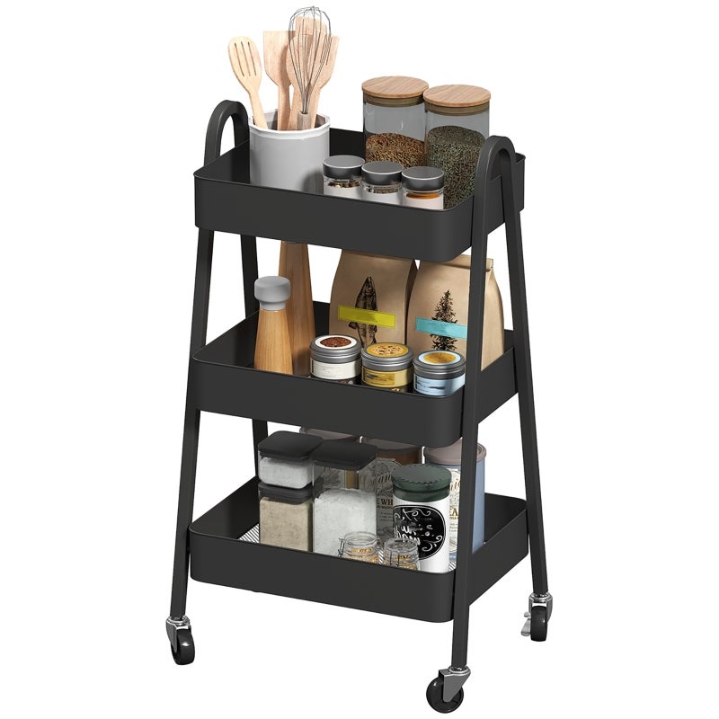 Carrito auxiliar de 3 niveles, carrito de cocina con ruedas, asa ...