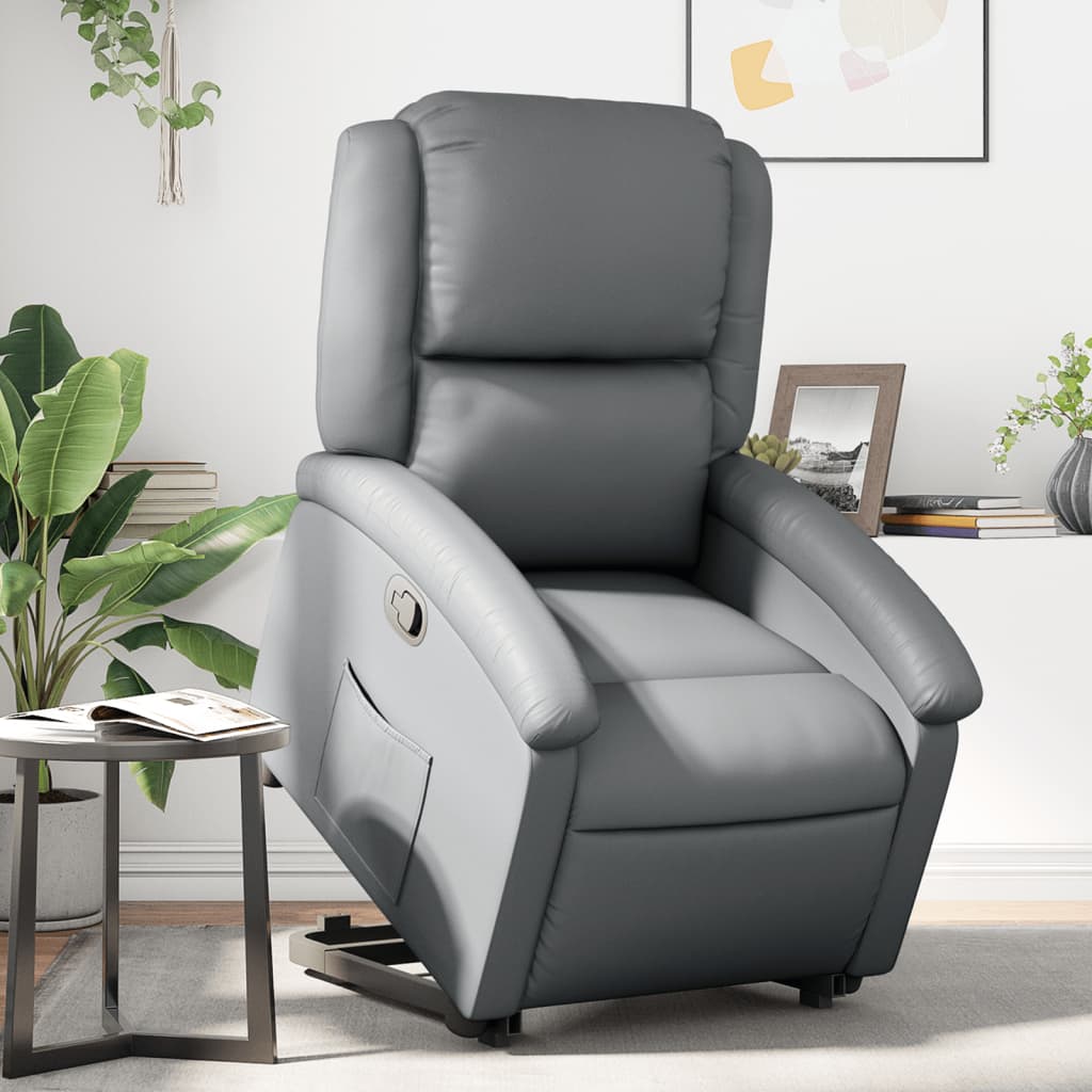 Maison Exclusive - Sillón reclinable elevable cuero artificial gris ...