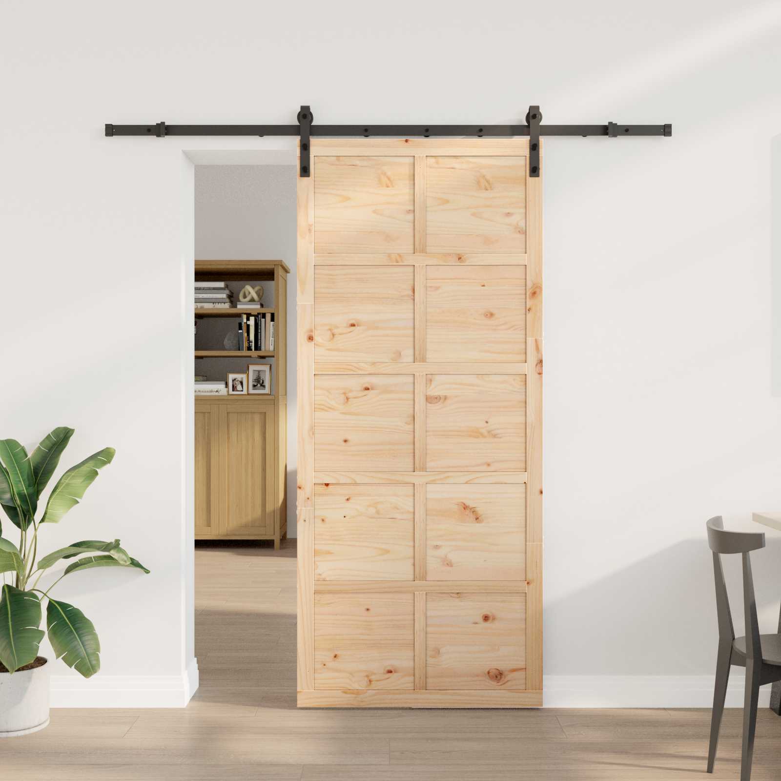 Porte coulissante Naturel 90 x 208 cm Bois de pin massif | Leroy Merlin