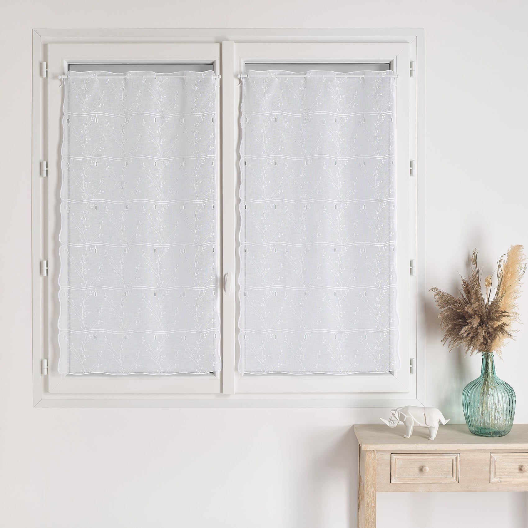 Modulable en étamine brodée motif feuille - Blanc - 45x220 cm ...