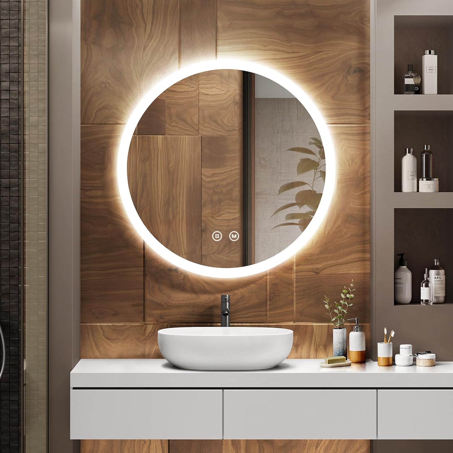 EMKE Miroir lumineux salle de bain rond diamètre 70cm, Miroir LED avec ...