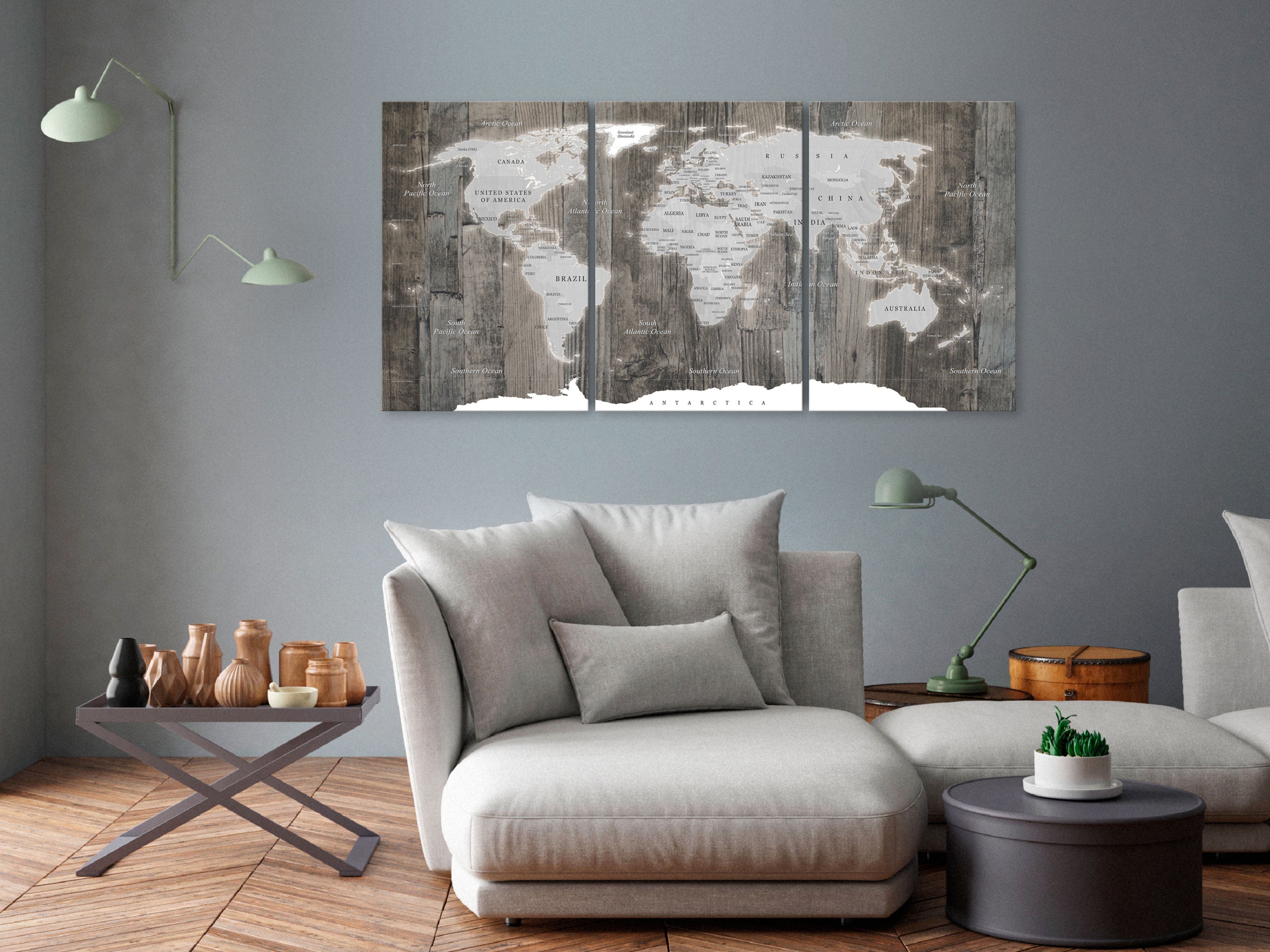 Tableau - World Map: Wooden World (3 Parts) [120x60] | Leroy Merlin