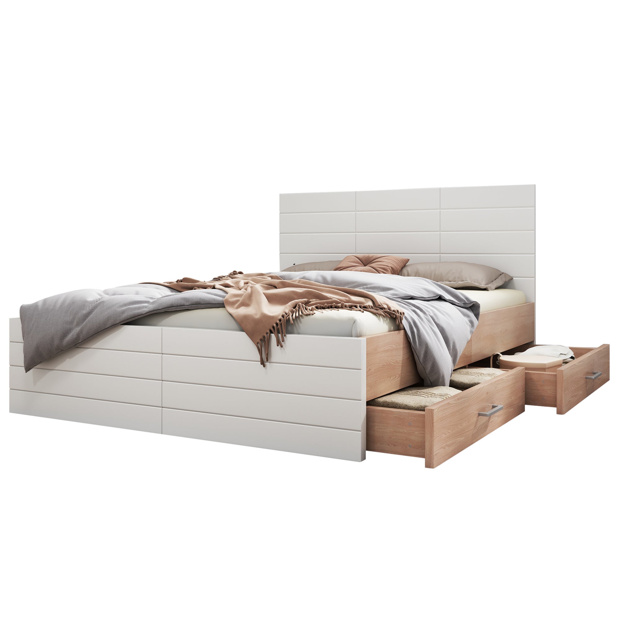 Lit double, 160×200cm, avec 2 tiroirs, lit moderne comprenant cadre de ...