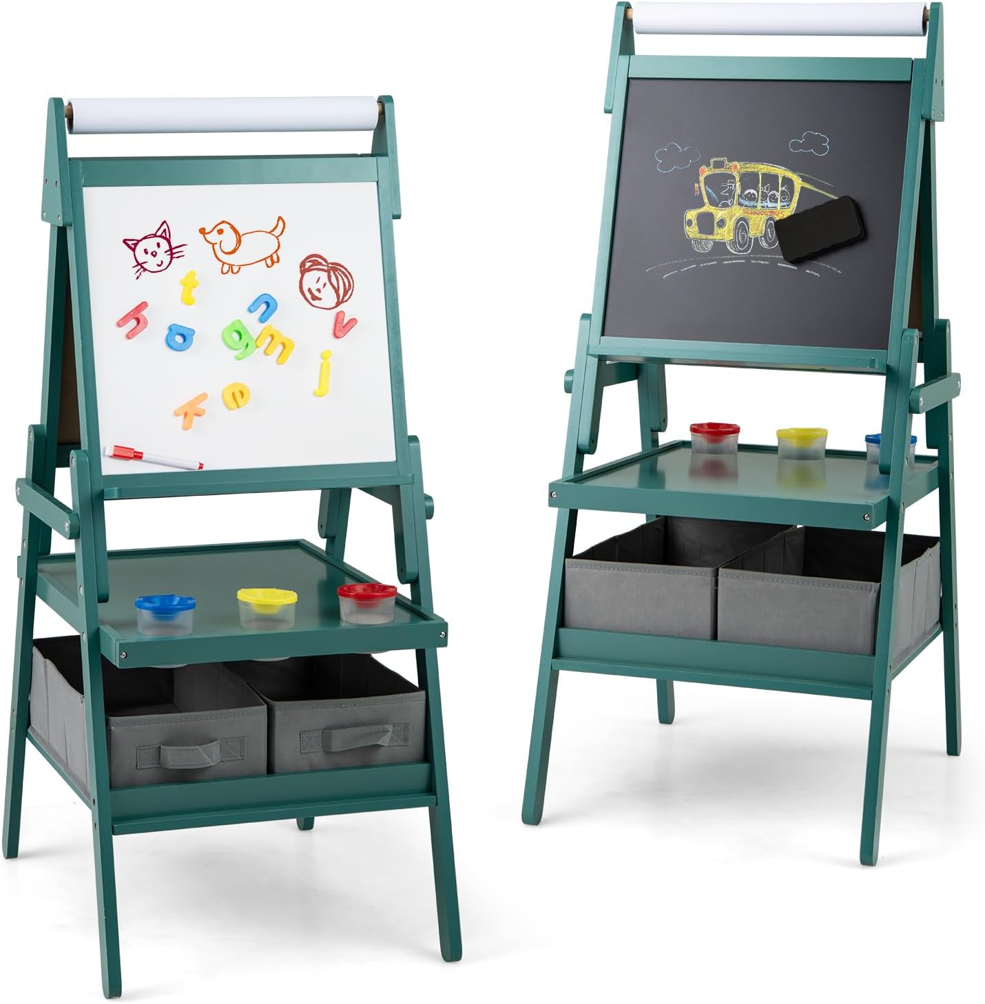 Tableau Enfant Double Face 3 en 1, Chevalet Enfant avec Tableau Blanc ...