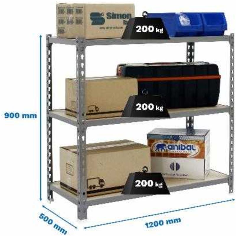 SimonRack Etagère Métallique, 3 Etagères Ajustables en Bois, 900x1200x500 mm, Etagère de ...